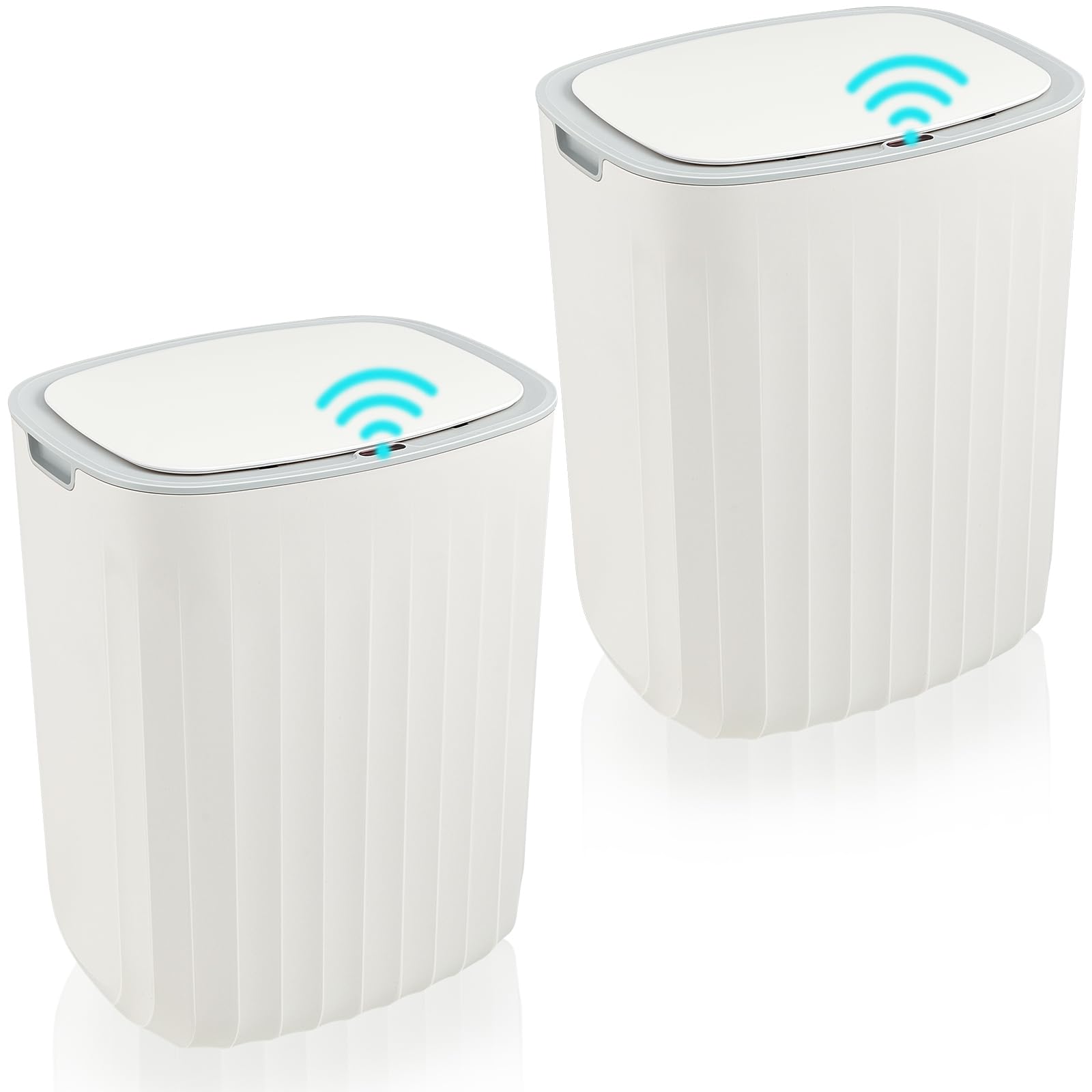 Mifoci 2 Pcs 3.5 Gallon Automatic Trash can Touchless Bathroom Trash Cans with Lids Motion Sensor Trash Cans Waterproof Garbage Cans with Garbage Bag for Kitchen Bathroom Bedroom Office (White, Gray)