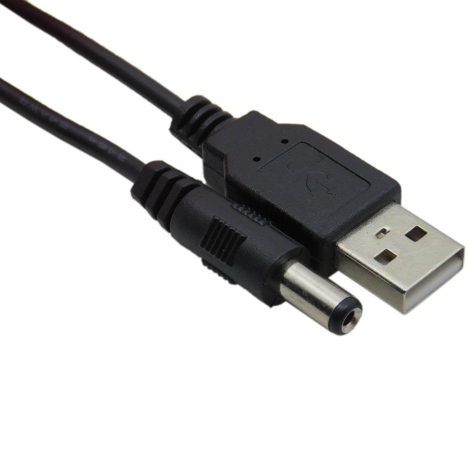 HiLetgo 5pcs USB 2.0 A Male to DC 5.5x2.1mm 5 Volt DC Connector Charge Barrel Jack Power Cable Black(Max 2.5 Ampere Power Cable, Center PIN Positive)