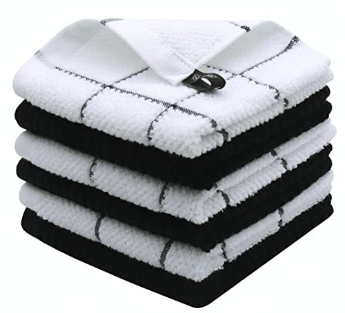 HFGBLG Cotton Dish Towels for Kitchen Wash Cloths Terry Dish Cloths, Set of 6, Light and Soft Cleaning Rags Kitchen Hand Towels, 12 Inch x 12 Inch (Multi)