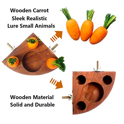 CooShou Hamsters Feeder Bowl Small Animals Guinea Pigs Corner Wooden Feeder Dishes with 3pcs Carrots Cage Feeder for Guinea Pigs, Hamster, Chinchilla Hedgehog Gerbil