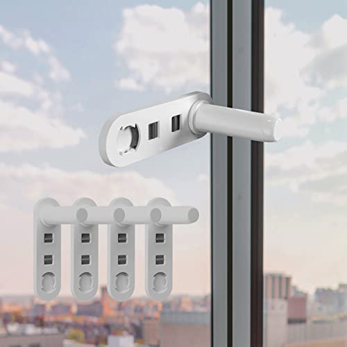 Childproof Sliding Glass Door Lock, Baby Safety Slide Window Locks for Kids Proof Patio Closet Doors No Drilling Tools Needed Easy Installation (White-Count of 1)