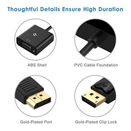 Rankie DisplayPort (DP) to VGA Adapter, Gold Plated Converter, Black