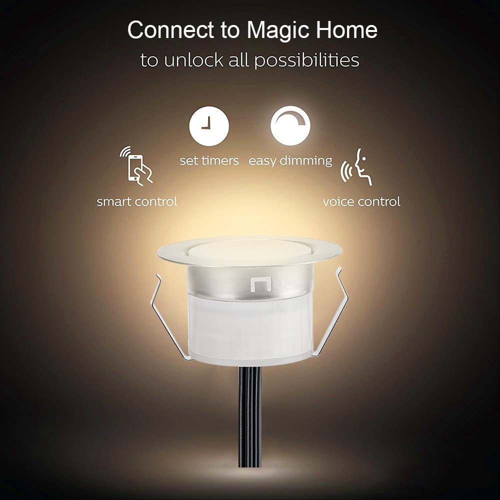 FVTLED WiFi Deck Lighting, WiFi Controlled 20pcs Low Voltage LED Step Lights Kit Φ1.77 Stainless Steel Waterproof Outdoor Recessed Stair Light Work with Alexa Google Home, Warm White