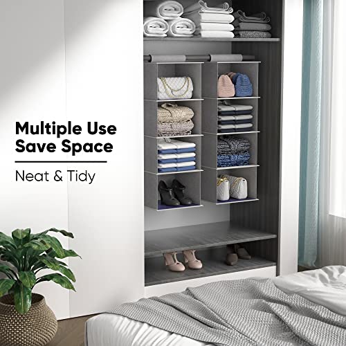 JONZIN 2 Pack Hanging Closet Organizer and Storage 4-Shelf, Hanging Shelves for Closet, Collapsible Wardrobe Hanging Shelves Organizer for Bedroom or Garment Rack, 11.81" x 11.81" x 27.95"