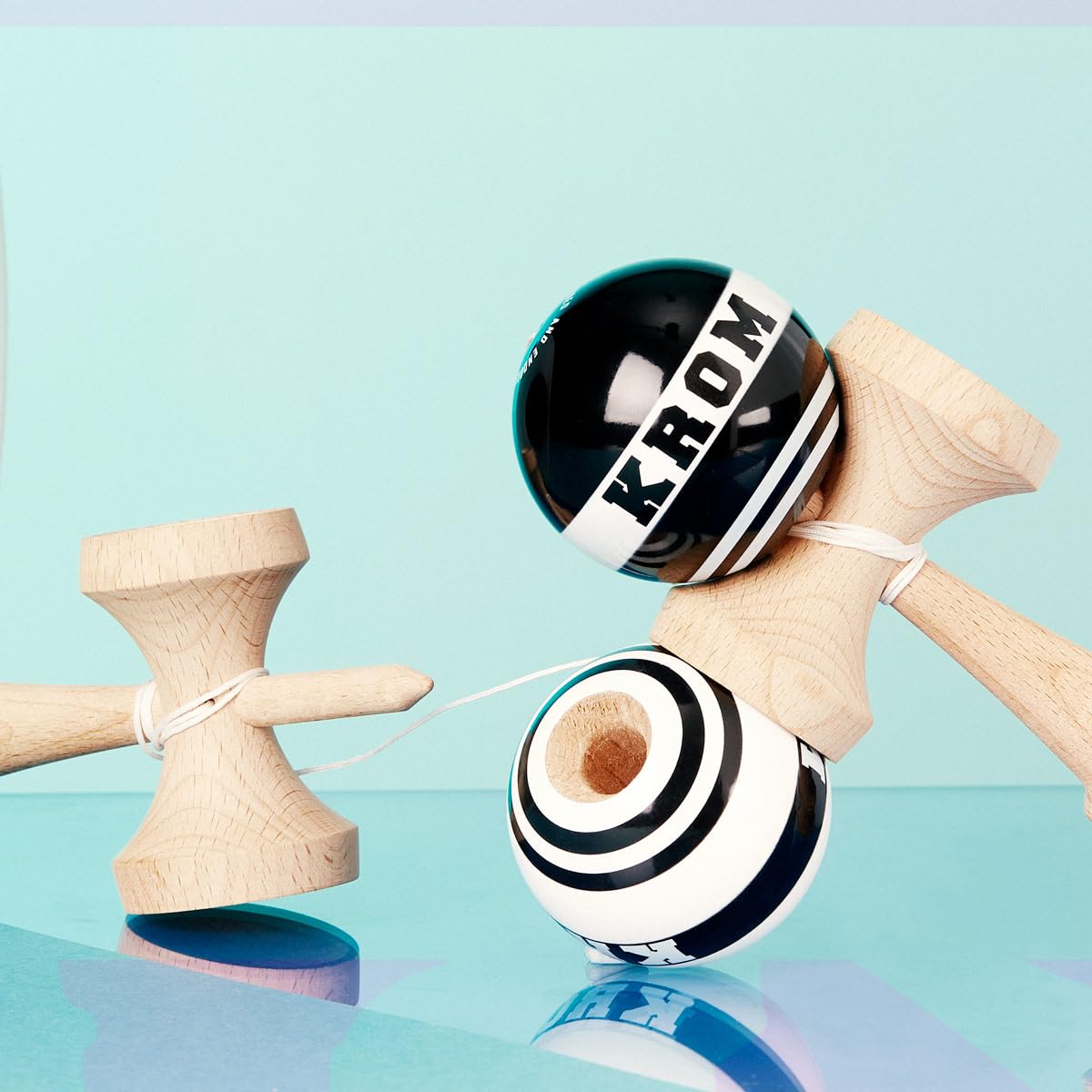 KROM - Kendama Toy STROGO Black - Original - High Wood Quality - Extra Strong - for Beginner and Pro - Gift Pack : Extra String + Stickers