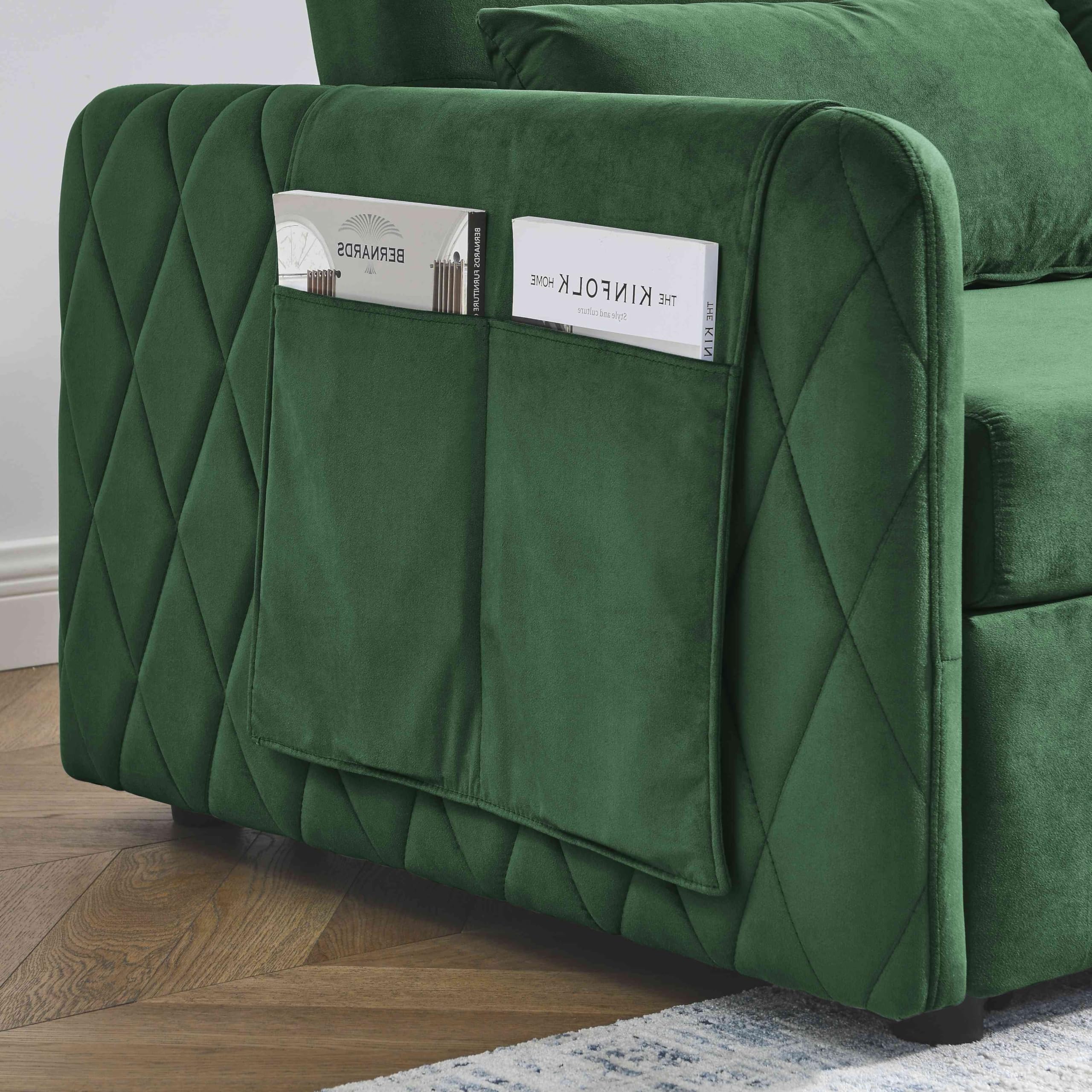 Mofolit Convertible Loveseat Modern Sleeper Sofa Bed, 3-in-1 Adjustable Sleeper Sofa Couch w/Pull-Out Bed, Pillows & Side Pocket & Velvet for Living Room,Apartment,Small Space 55.5β (Green)