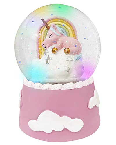 J JHOUSELIFESTYLE Unicorn Snow Globe - Snow Globes for Girls, Color Changing Snow Globes for Kids, Musical Unicorn Rotate and Play Music, Pefect Water Globes for Kids Snowglobe for Christmas Birthday