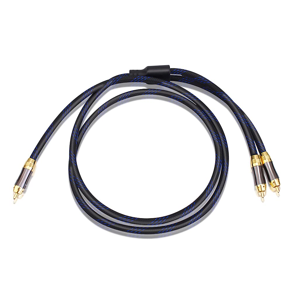 KUYIOHIFI Dual Shielded (OD 8.0mm) 1 RCA Male to 2 RCA Male Audio Cable RCA Y-Adapter Subwoofer Cable (2 Feet)