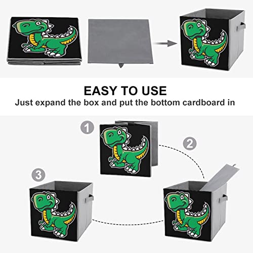 Cartoon Dinosaur Foldable Storage Bins Printd Fabric Cube Baskets Boxes with Handles for Clothes Toys, 11x11x11