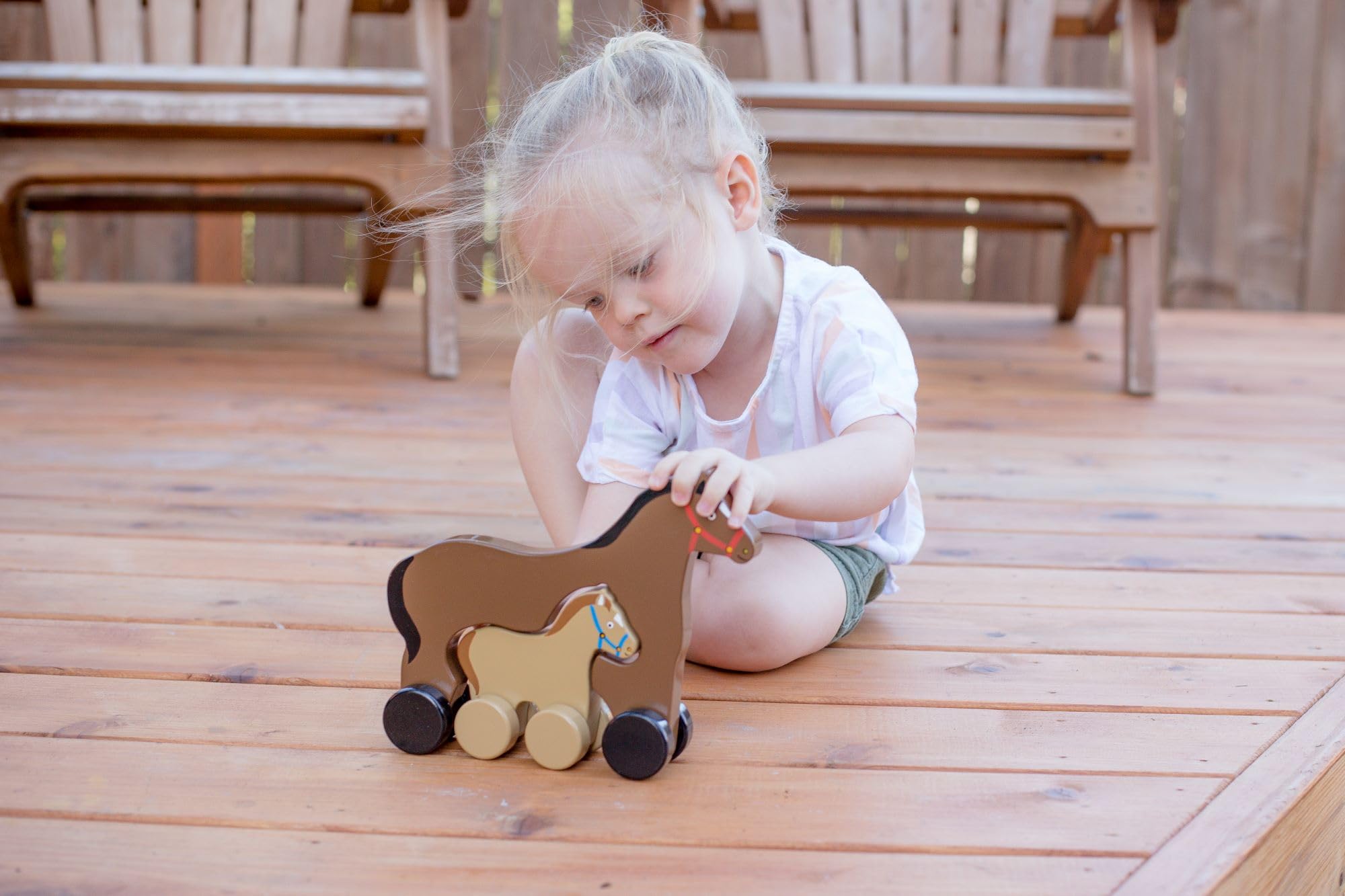 Jack Rabbit Creations Big & Little Horse Push Toy Adorable Nesting Animals Set is 2 Toys in 1 β Classic Rolling Wooden Toy β Develops Hand Eye Coordination & Motor Skills - Ages 18+ Months