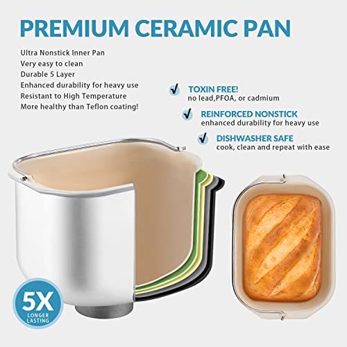 KEEPEEZ Bread Maker Machine, 2LB Premium Stainless Steel Bread Maker, 17-in-1 with Gluten Free, Jam, Yogurt, Dough, Auto Nut Dispenser, Ceramic Pan, 1Hour Keep Warm, 3 Crust Shades, 2 Paddles, Recipes