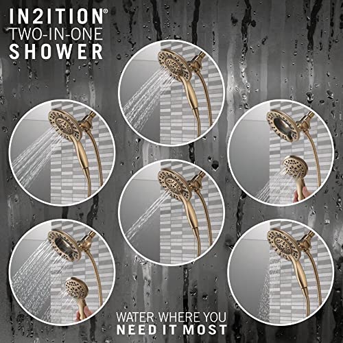 Delta Faucet 4-Spray In2ition Dual Shower Head with Handheld Spray, Gold Shower Head with Hose, Showerheads & Handheld Showers, Handheld Shower Heads, Champagne Bronze 58499-CZ
