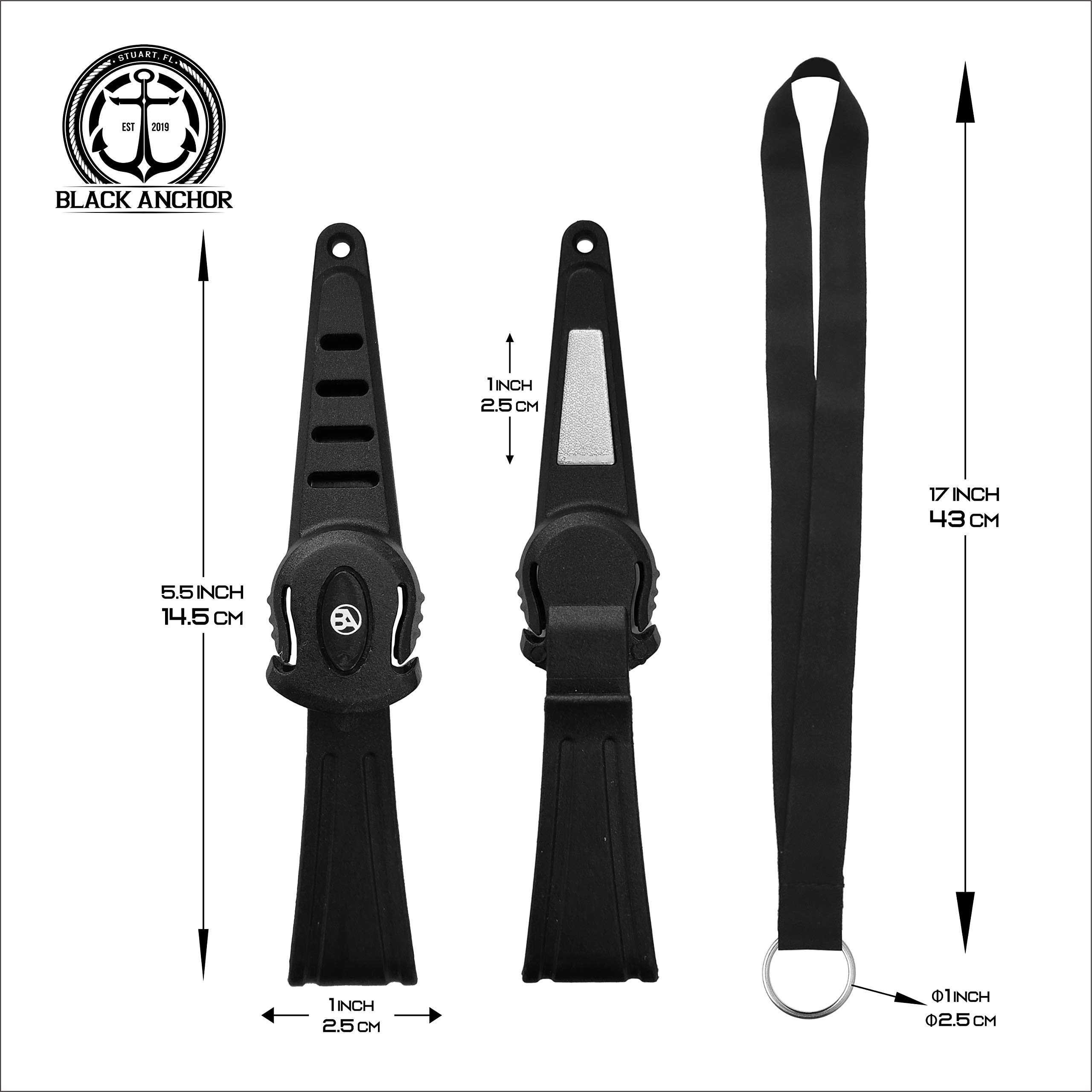 Black Anchor Fishing Braid Line Scissors, Super Sharp Japanese Stainless Steel Blades with Micro Serrated Cutters, w/Sheath, Non-Slip TPR Handles, Includes Lanyard