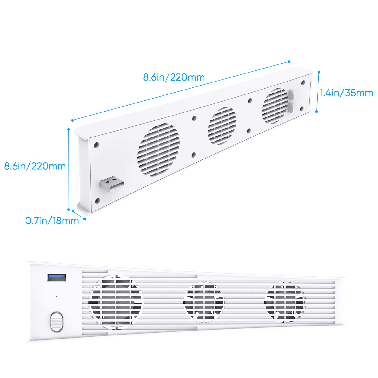 FYOUNG Slim Cooling Fan for Sony Playstation 5 Digital Edition & Ultra HD Console, Cooling System for PS5 with 3 Cooling Fans and USB Port (White)