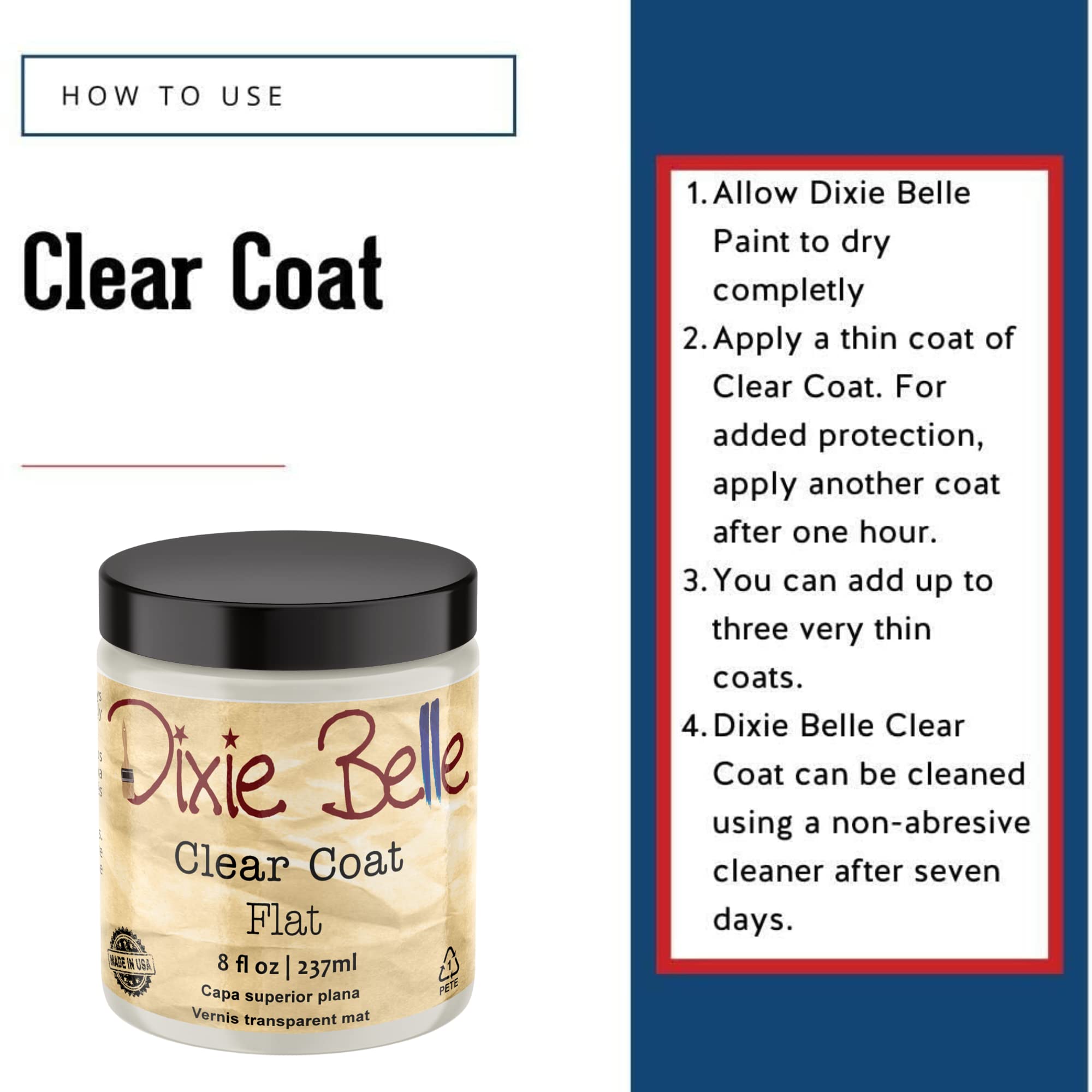 Dixie Belle Paint Company | Clear Coat | Polyacrylic Topcoat | Chalk-Friendly Furniture Paint Finish | Made in the USA (Flat, 8 Fl Oz (Pack of 1))