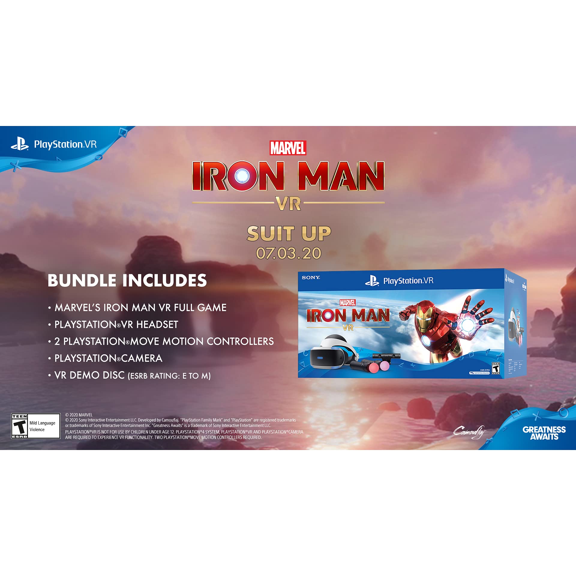 Play-Station VR Marvel's Iron Man VR Gaming Bundle: Play-Station VR Headset, Camera, 2 Move Motion Controllers, Marvel's Iron Man VR Digital Code