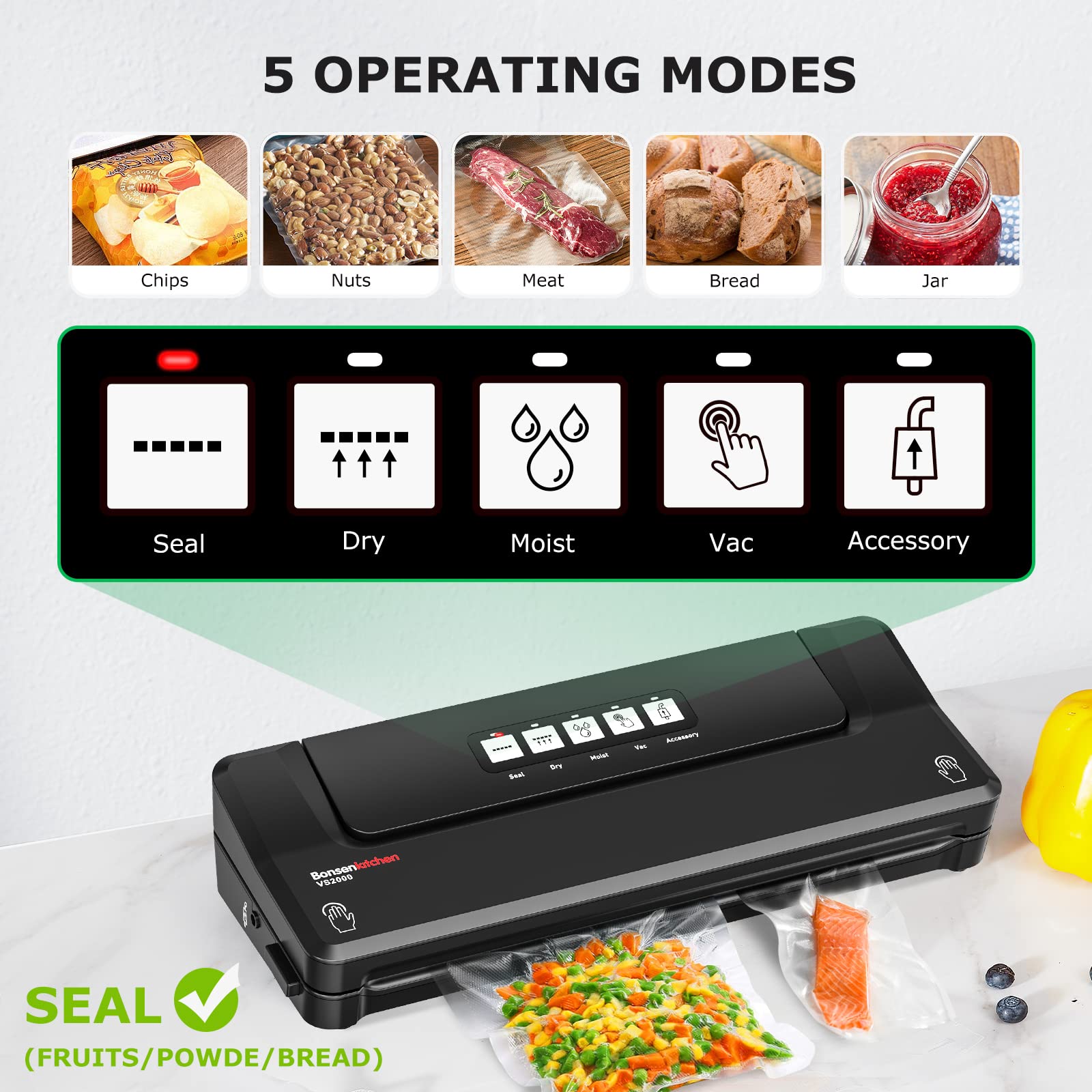 Bonsenkitchen Food Sealer Machine with 100 Pint 6" x 10" Sealer Bags