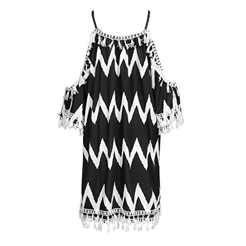 KYLEON Dress for Women Summer Casual Bohemian Off Shoulder Beach Dresses Tassel Swing Mini Short Sundress