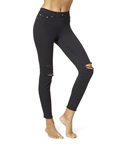 HUE womens Ripped Knee Denim Leggings, Black, X-Small US