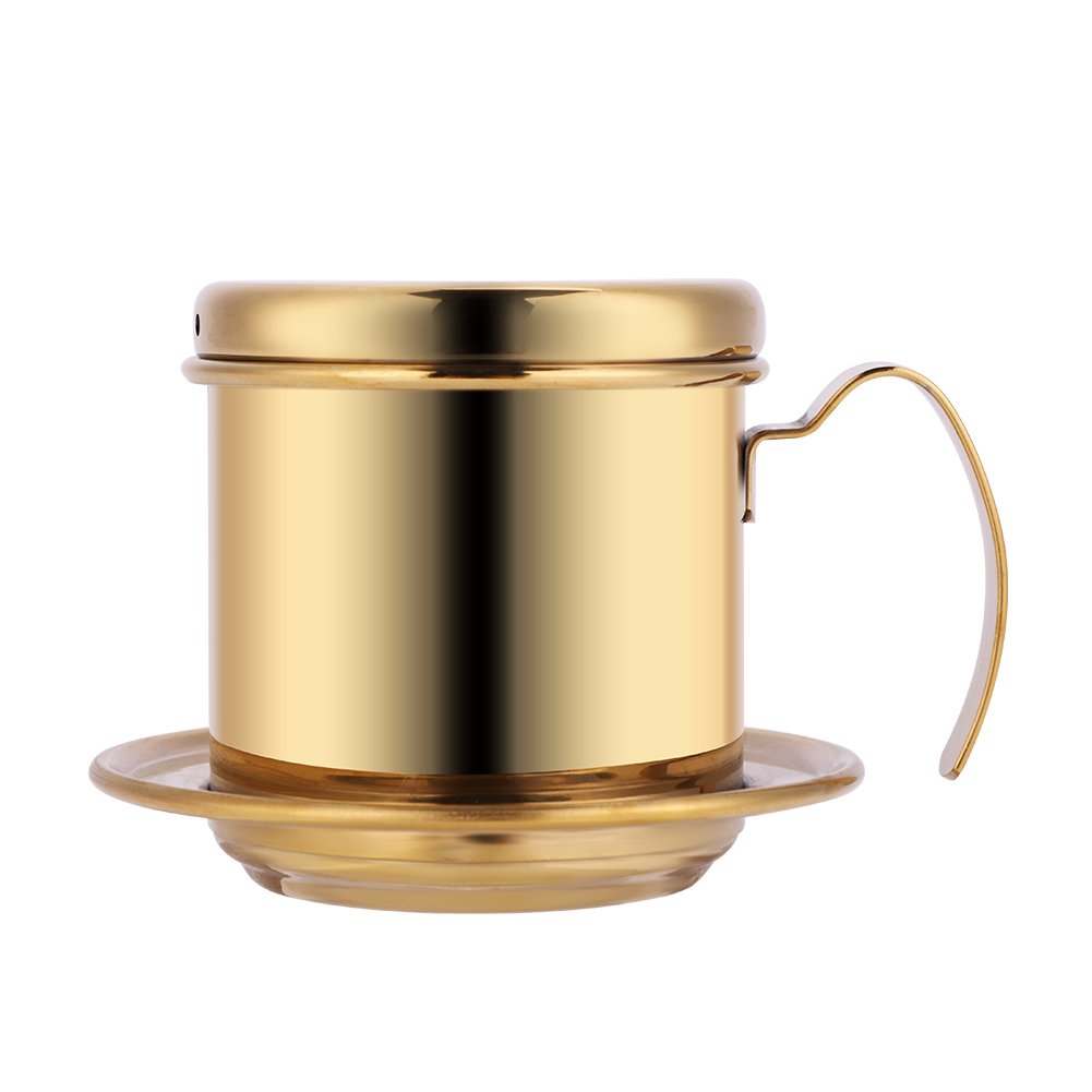 Vietnamese Coffee Drip Filter Maker, Coffee Drip Filter Stainless Steel Coffee Maker Pot, Portable Single Cup Coffee Drip Brewer for Home Kitchen Office Outdoor Use(gold)
