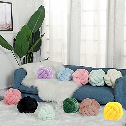 Jackcsale Round Throw Pillow, Soft Handmade Knot Ball Pillows, Home Decoration Pillow, Knotted Plush Toys Throw Pillow (7.5 inches, Grey White)