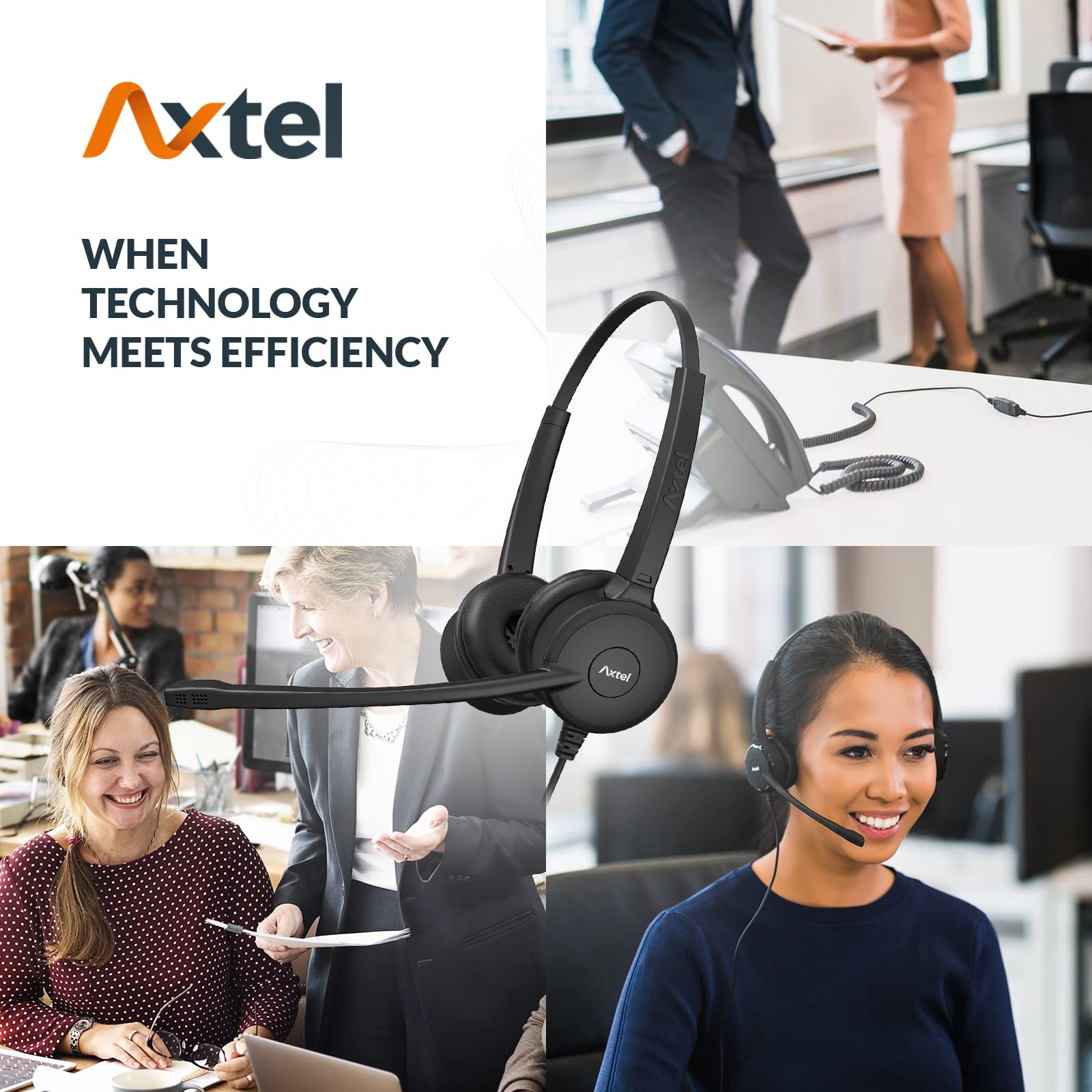 Axtel Bundle Prime Duo with AXC-02 Cable | Noise Cancellation - Compatible with Grandstream GXP1600, GXP1700, GXP2100, GRP2600 Series Phones
