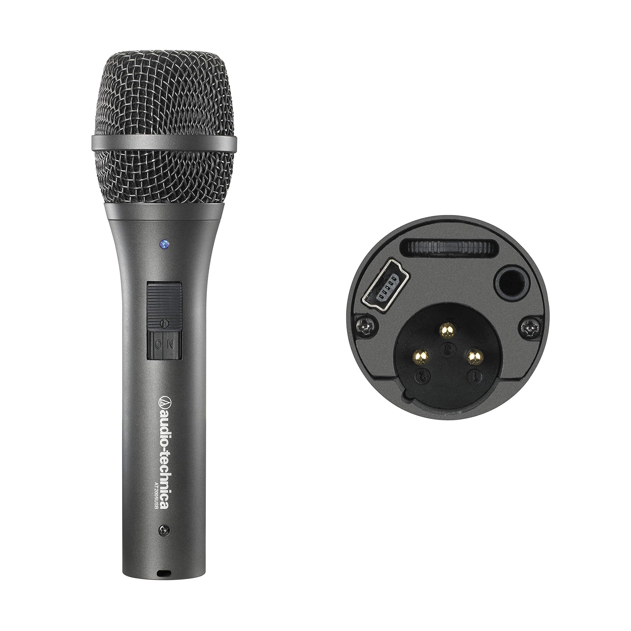 Audio-Technica AT2005USB Cardioid Dynamic USB/XLR Microphone Bundle with Blucoil 4-Pack of 12 Acoustic Wedges, 10' XLR Cable, Boom Arm Plus Pop Filter, and Samson SR350 Over-Ear Stereo Headphones