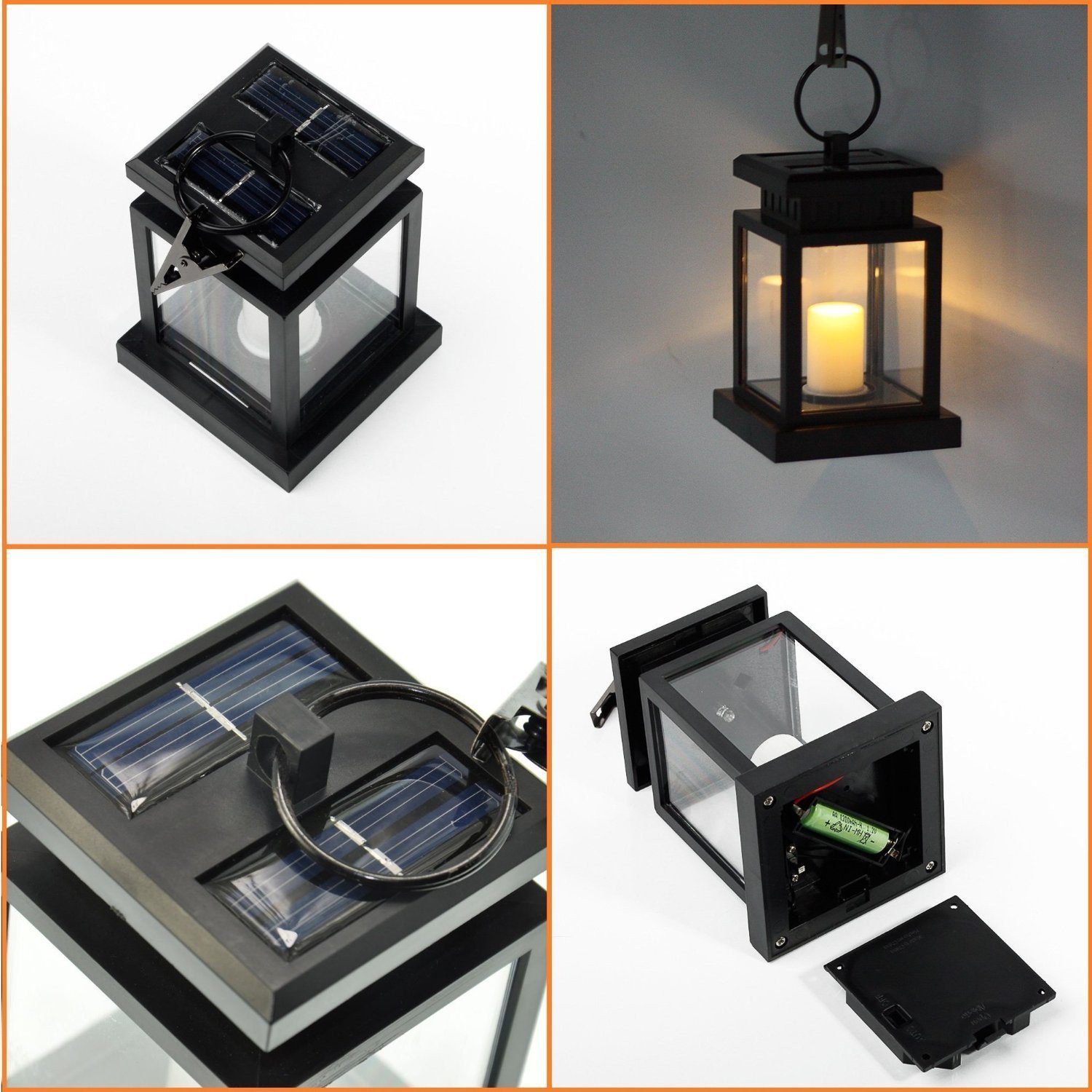 Kyson Solar Power Vintage Latern Candle Twinkle Effect 2 LEDs Outdoor waterproof Hanging Umbrella Garden Pathway Stairs wall Led Lamp Light Pack of 4
