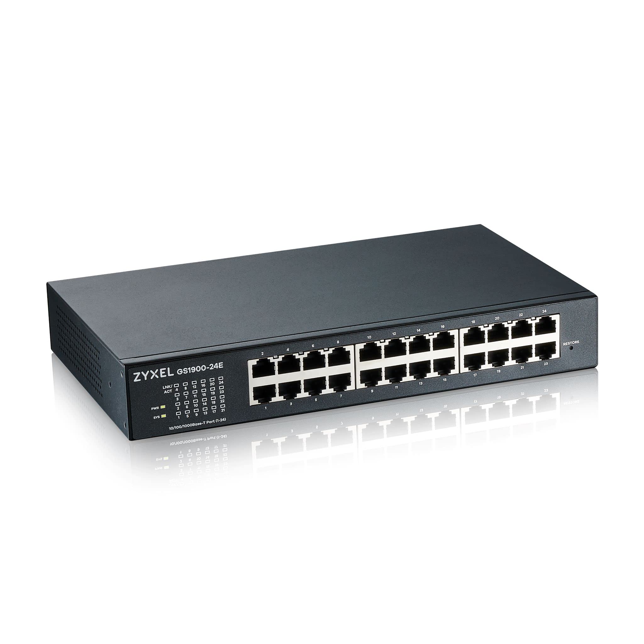 ZYXEL 24-Port Gigabit Ethernet Smart Switch (GS1900-24E) - Managed, Small Form Factor, Limited Lifetime Protection