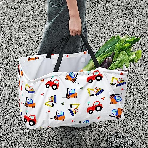 Cartoon Vehicle Full Print Large Capacity Laundry Organizer Tote Bag - Reusable and Foldable Oxford Cloth Shopping Bags