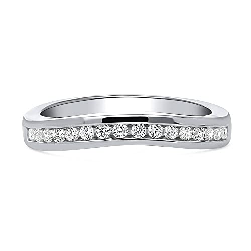 BERRICLE Sterling Silver Wedding Rings Channel Set Cubic Zirconia CZ Curved Half Eternity Ring for Women, Rhodium Plated Size 4