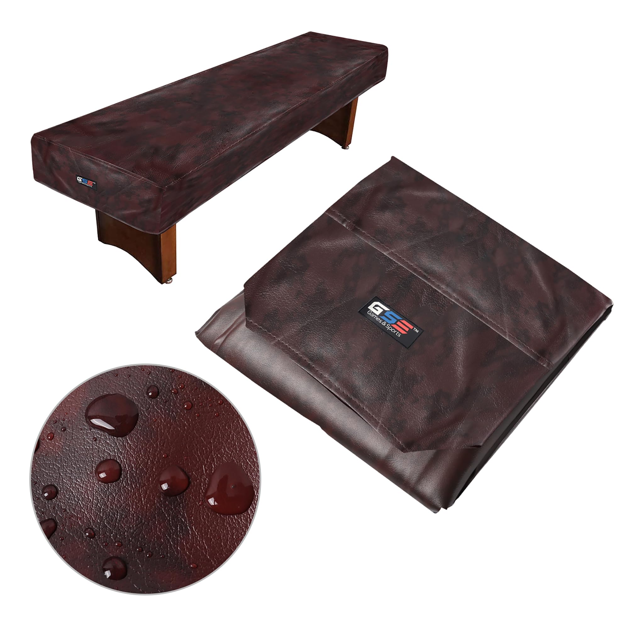 GSE Games & Sports Expert 9' Heavy-Duty Leatherette Shuffleboard Table Cover for Shuffleboard Table Accessories (Brown)