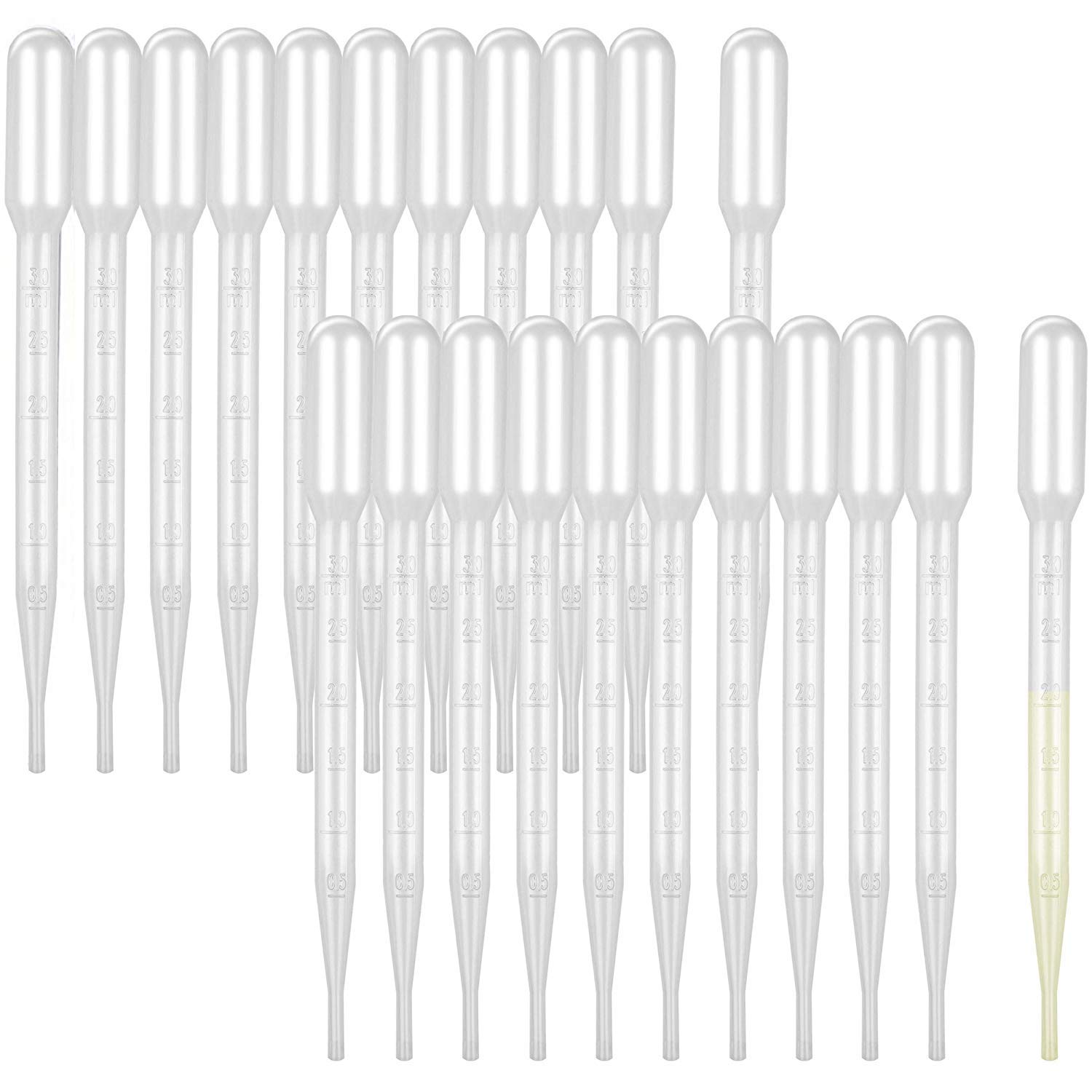 DIYASY 25 Pcs 3ML Plastic Transfer Pipettes,Disposable Graduated Pipettes Eye Dropper for Lab Science Multi- Purpose and Makeup Tool.