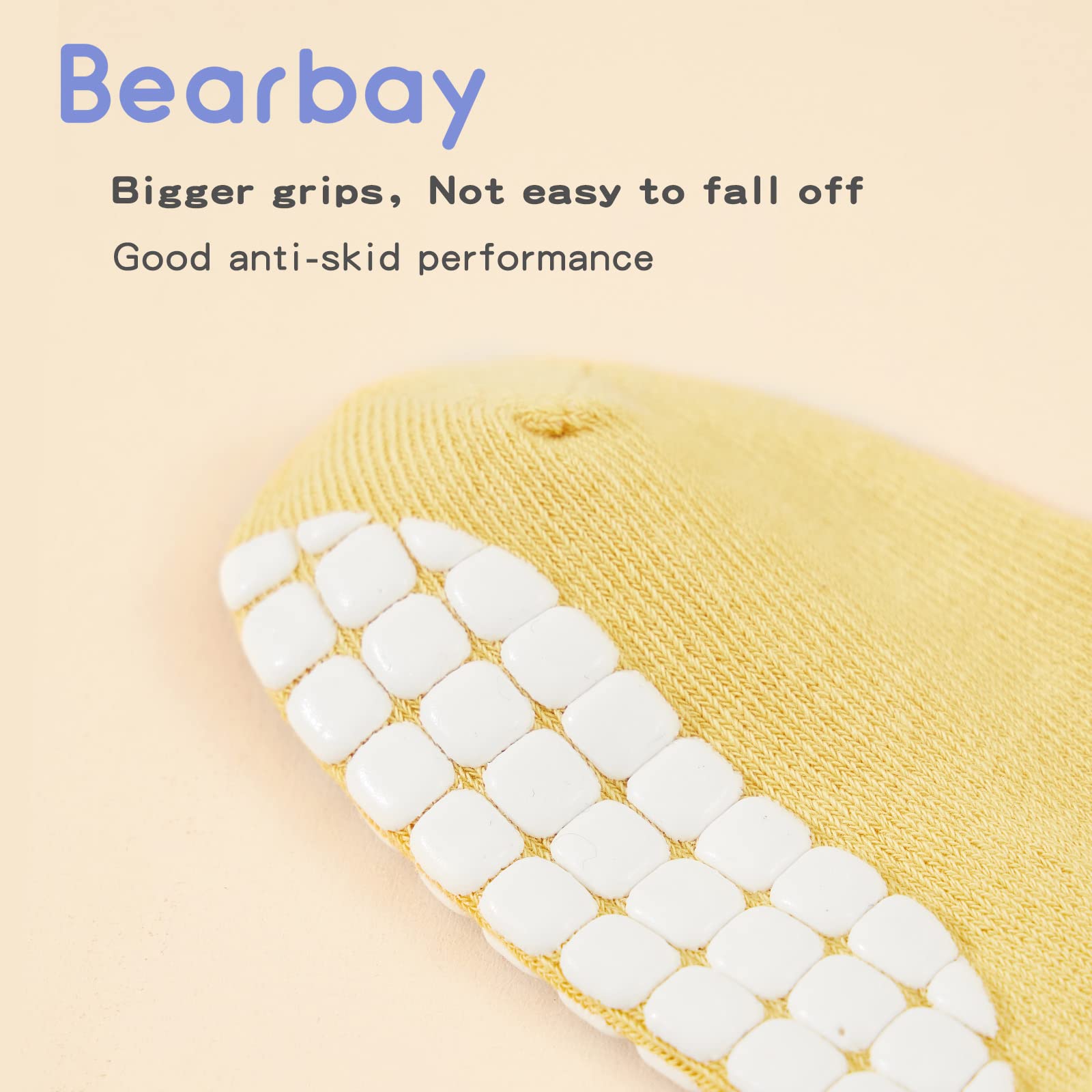 Bearbay Toddler Socks with Grippers (3 Pairs) for 1-5 Years Old Crew Baby Socks