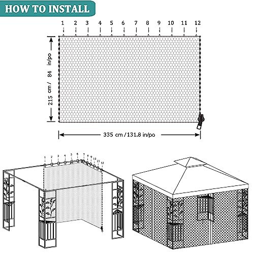 DURCOVER Gazebo Mosquito Netting 10x12ft, Replacement Universal Gazebo Netting with Zippers for Outdoor Garden Patio Gazebo 4-Panel Screen Sidewalls, Brown (Mosquito Net Only)
