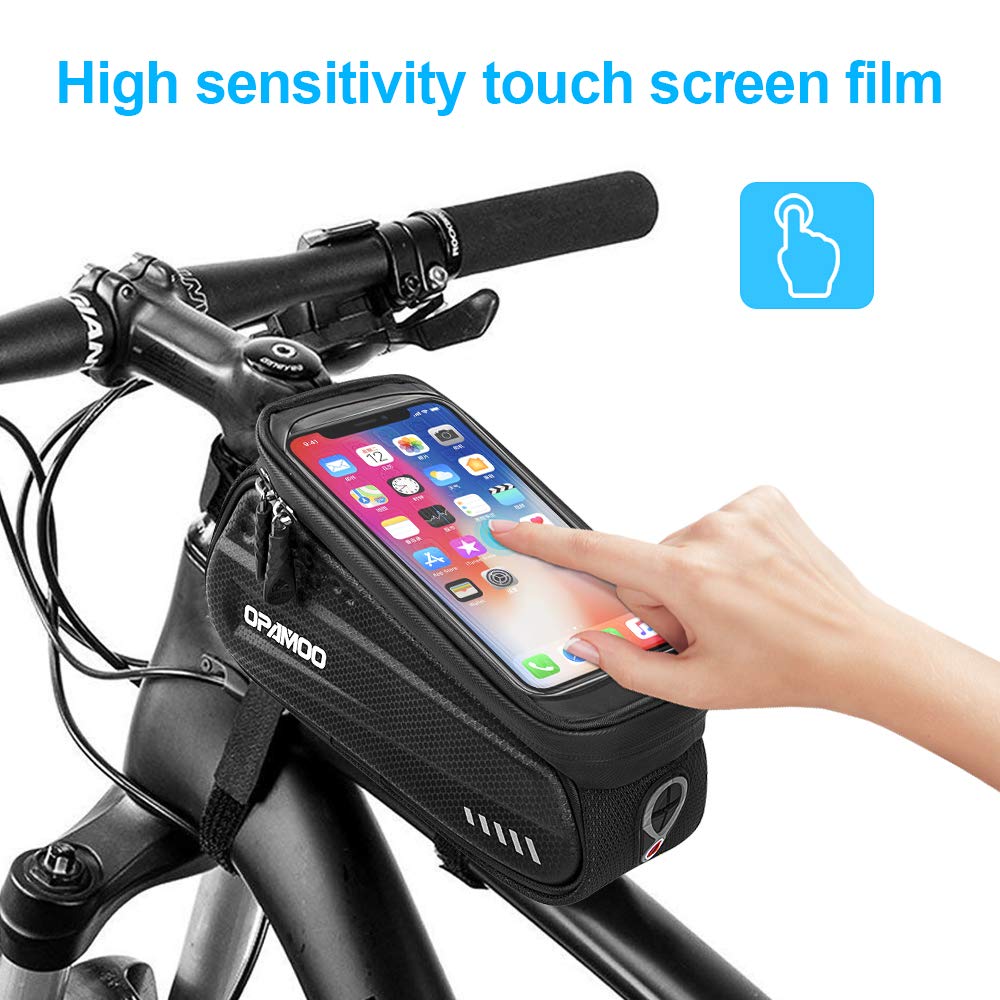 Bike Phone Front Frame Bag - Waterproof Bicycle Top Tube Cycling Phone Mount Pack with Touch Screen Sun Visor Large Capacity Phone Case for Cellphone Below 6.5โโ iPhone 7 8 Plus xs max
