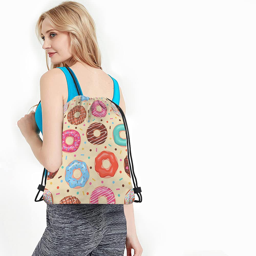 Beabes Donuts Drawstring Bags Backpack Bag Colorful Doughnuts Chocolate Blue Pink Donuts Sweet Food Dessert Sport Gym Sack Drawstring Bag String Bag Yoga Bag for Men Women