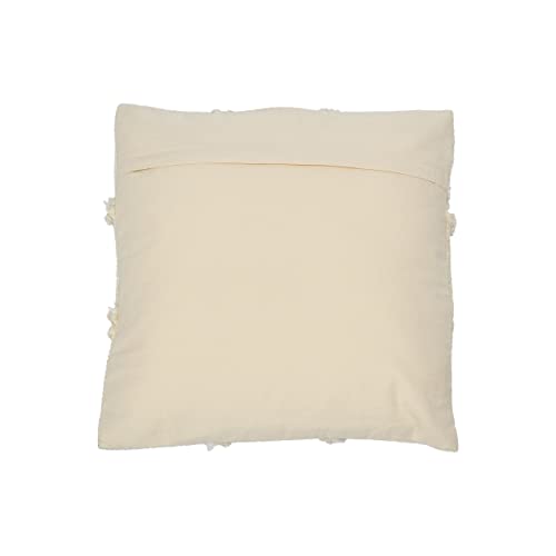 Creative Co-Op Woven Cotton and Wool Patchwork Frayed Edges Pillow, 18" L x 18" W x 2" H, Cream