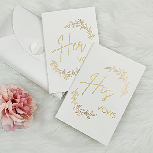 fusuu Vow Books -His and Hers Vow Books – Wedding Notebook with Gold Foil - 28 Lined Pages - 5.9" x 3.9" – Vow Renewal - Wedding Booklet, Time Capsule