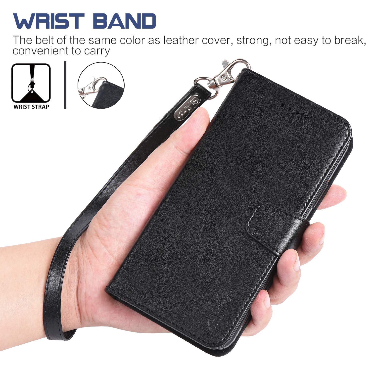 Arae Wallet Case for iPhone 11 Pro [5.8 inch] with Wrist Strap and Credit Card Holders - Rosegold