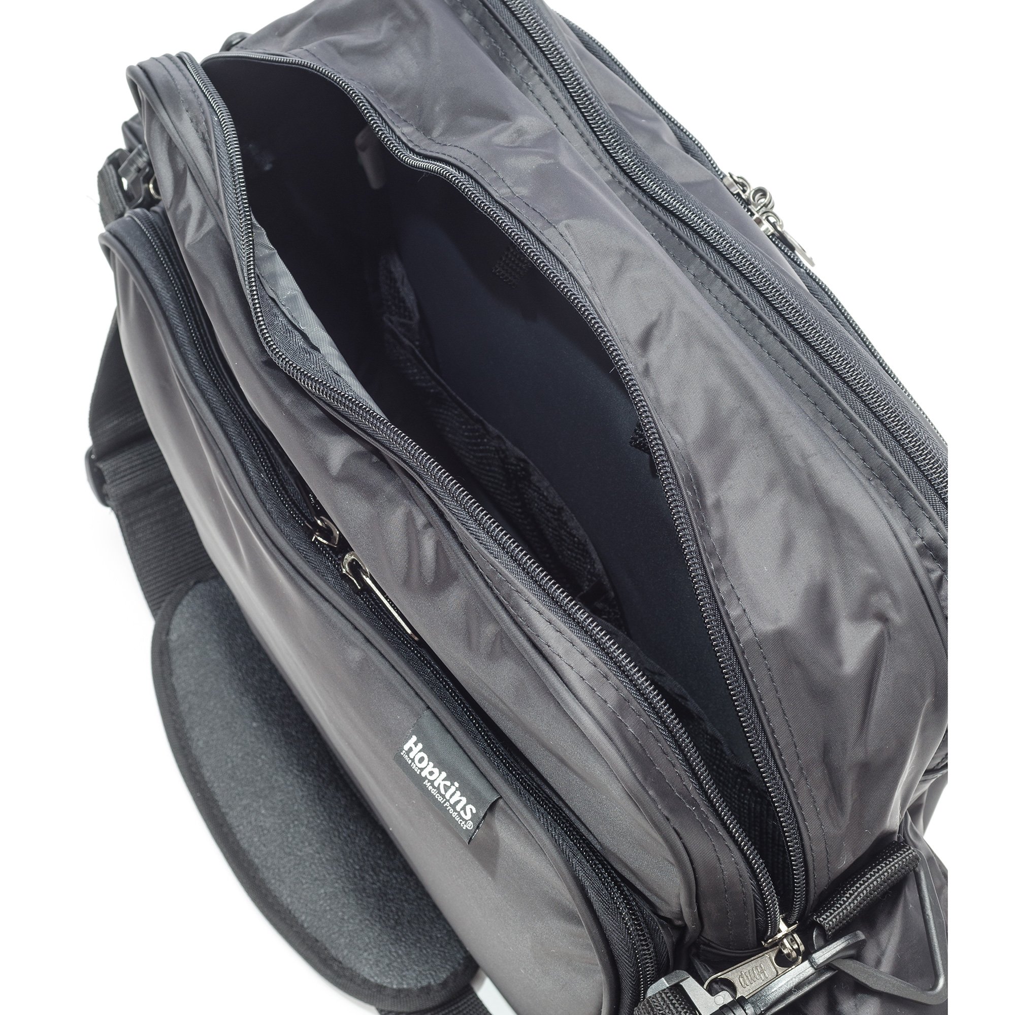 Hopkins Medical Products Original Home Health Shoulder Bag, 70D Waterproof Nylon, Fold-Down Compartment for Easy Access, Adjustable Straps, 14x11x7 inch, Black