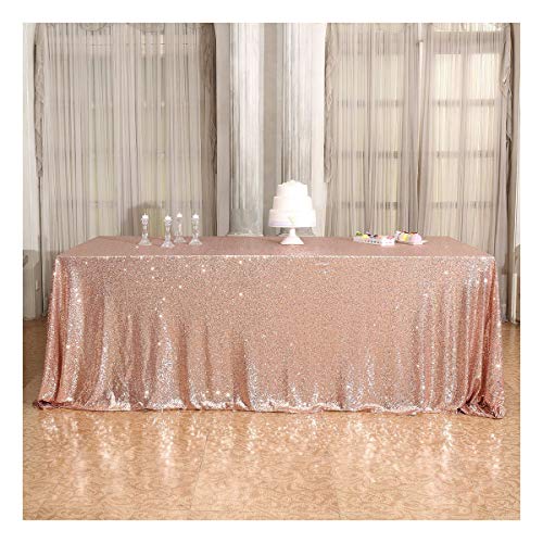 Poise3EHome 50×72'' Rectangle Sequin Tablecloth Party Cake Dessert Table Exhibition Events, Rose Gold