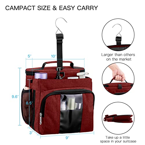 Bukere Portable Shower Caddy College Dorm Room Essential, Shower Caddy Tote Bag for Student, Girl, Women, Separate Compartment, Large Capacity, Quick Dry Mesh Base for Travel, Gym, Camp, Red