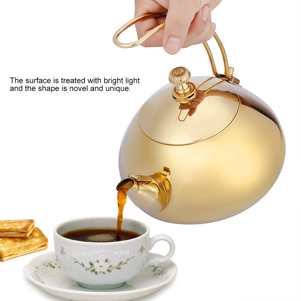 Classical Kettle, 1.5L Stainless Steel Gold Durable Teakettle Fast Water Heating Boiling Pot Teapot for Home Kitchen Office Cafe Shop (Gold)