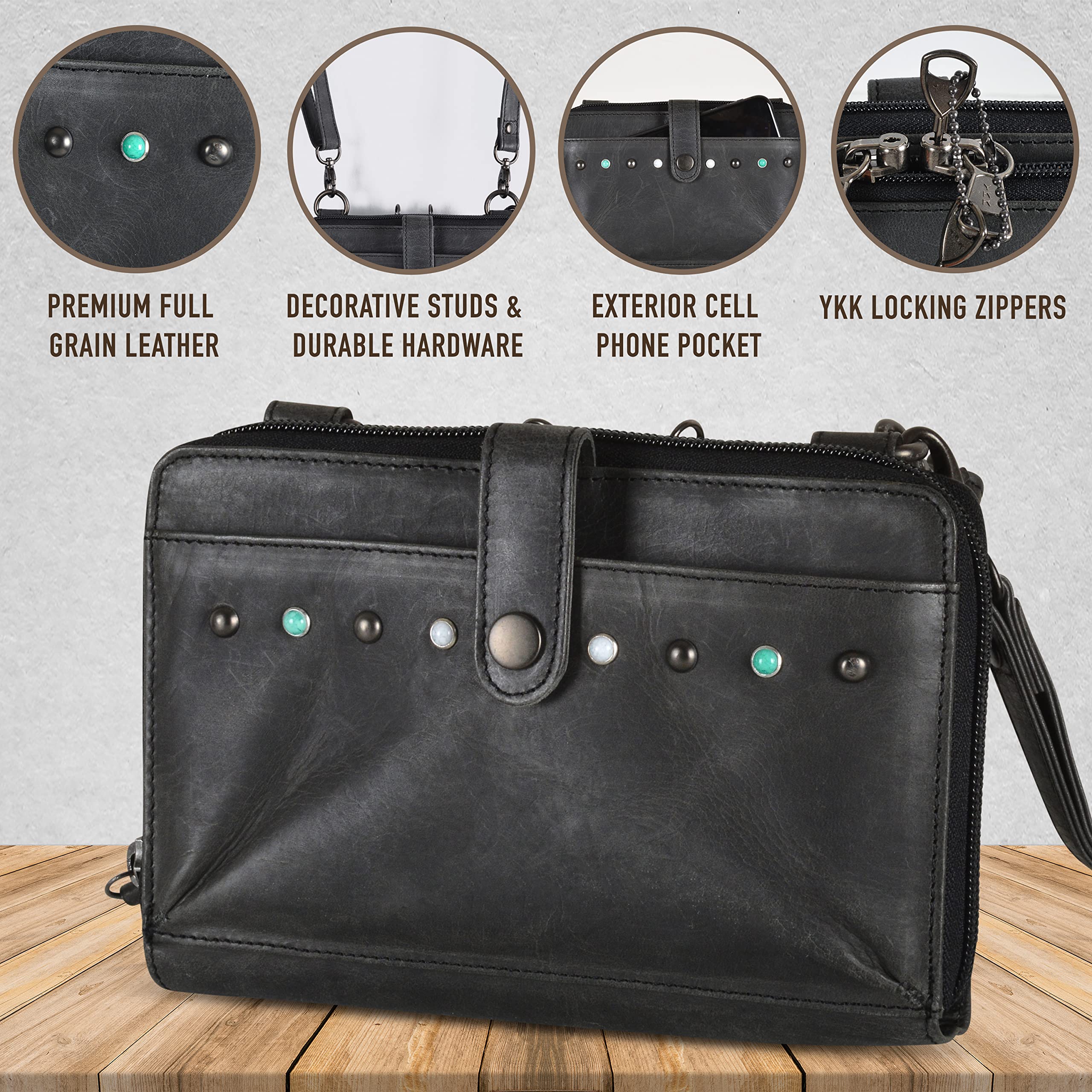 Lady Conceal Concealed Carry Millie Leather Crossbody Organizer (Dusty Black)