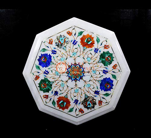 Custom Design 21"x21" inches Two White Marble Inlay Table