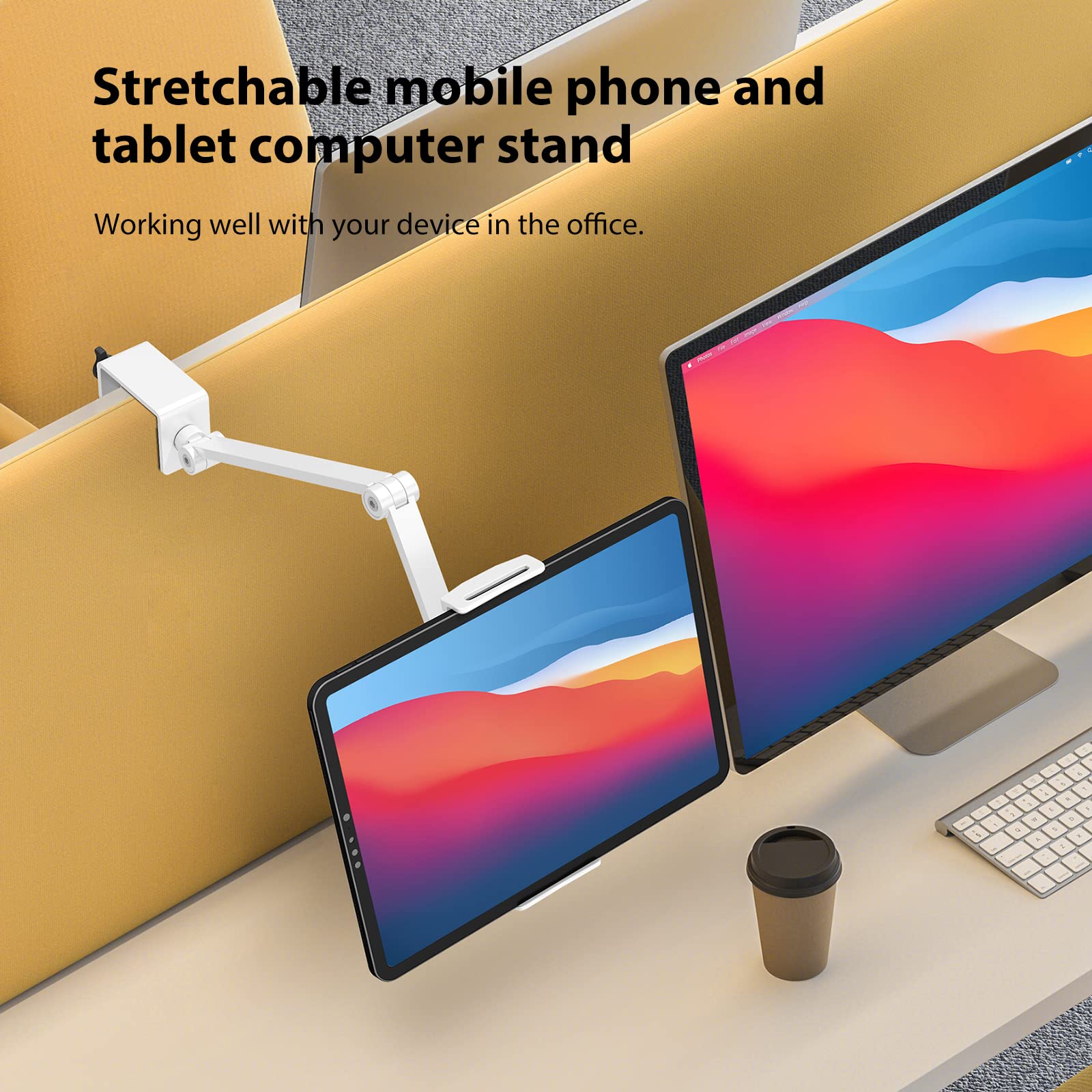 BEWISER iPad Desk Mount, Tablet Holder for Desk or Bed,Rotate 360 Degrees of Flexible, Height and Angle Adjustable, Aluminium Alloy Arm Clamp Mount Compatible with4.7-15.6" Screen (Space Gray)