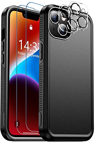 Justcool 5-in-1 iPhone 14 Plus Case: 10ft Military-Grade Drop Protection, 2 Tempered Glass & Camera Lens Protectors, Full-Body Shockproof (Black)