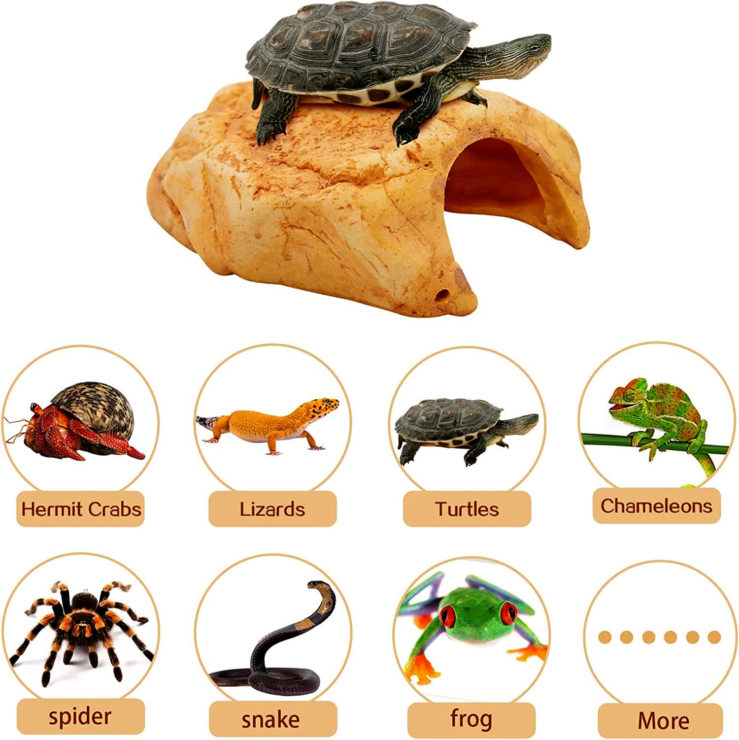 Aufeeky Reptile Rock Hide Cave, Reptiles Hides and Caves for Snake, Ball Python, Geckos, Lizard, Turtle, High Simulation Yellow Wax Stone (Small)