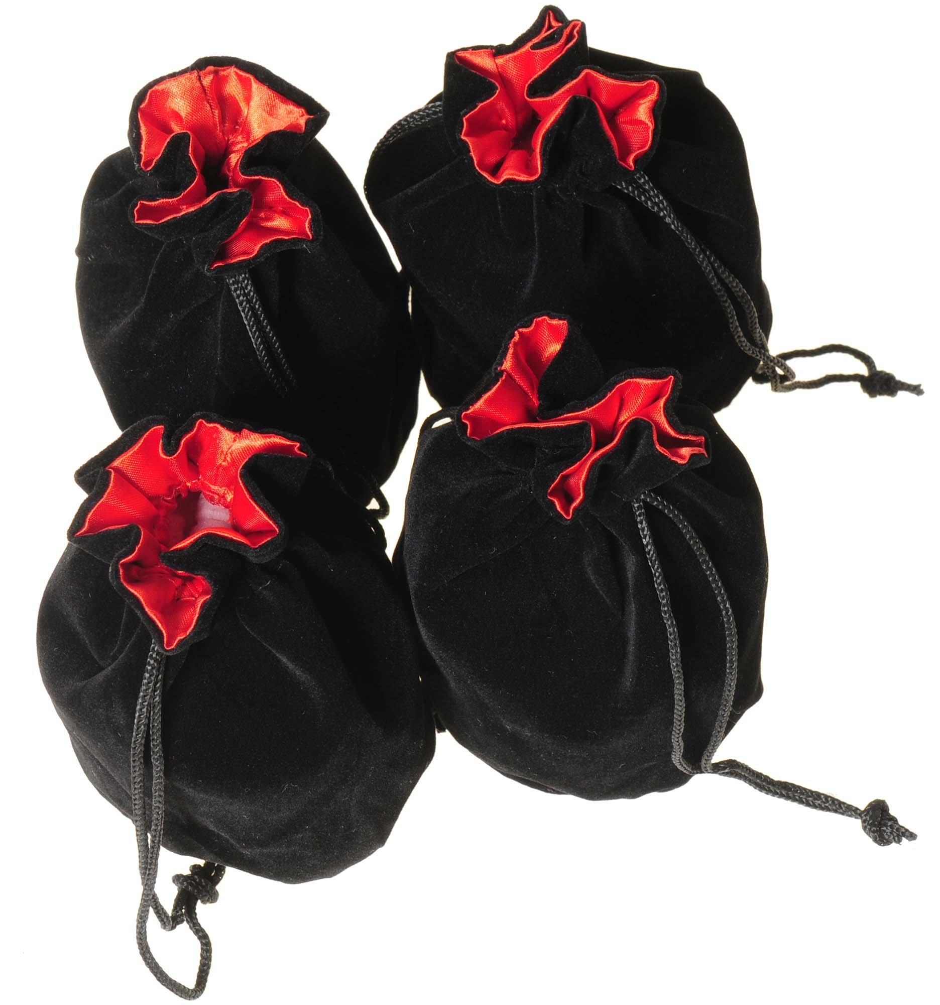 Deluxe Games and Puzzles Drawstring Dice Pouches, Black Velvet, Red Satin Lined, 3 x 5 Inches, Bundle of 4 Pouches